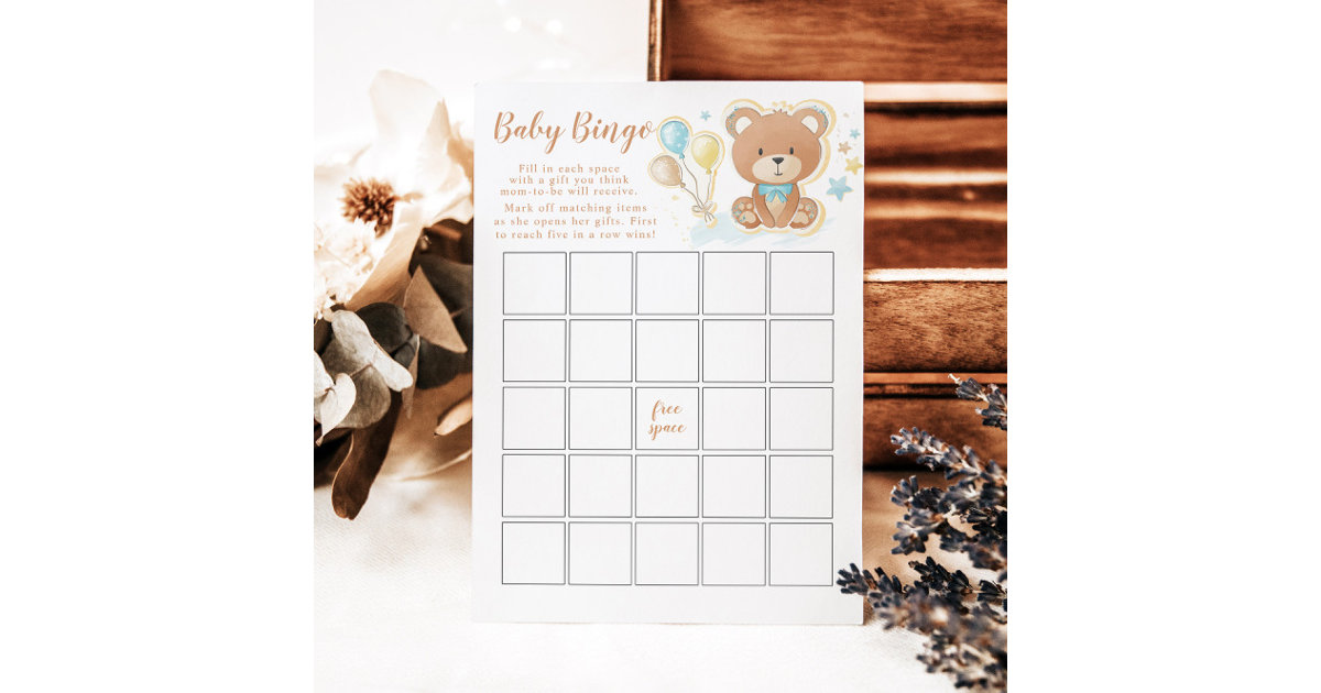 Blue Teddy Bear Baby Shower Bingo Game Card | Zazzle