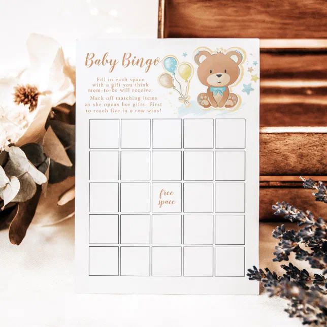 Blue Teddy Bear Baby Shower Bingo Game Card | Zazzle