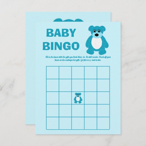 Blue Teddy Bear Baby Shower Bingo Game Cards | Zazzle