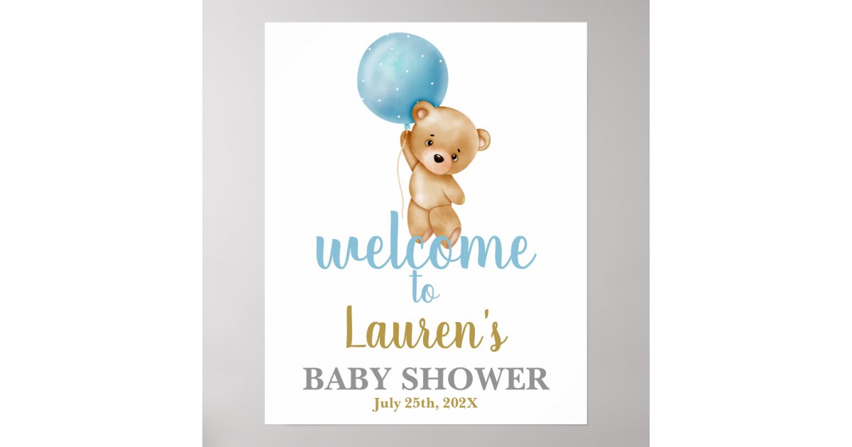 Blue Teddy Bear Baby Shower Boy Welcome sign | Zazzle