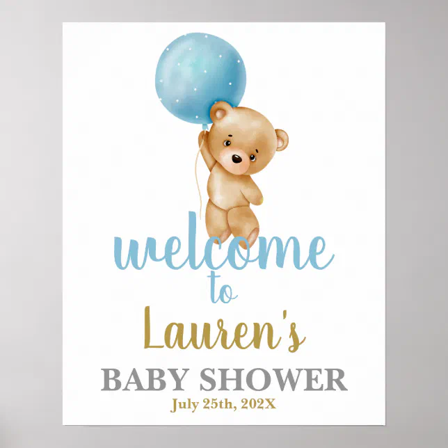 Blue Teddy Bear Baby Shower Boy Welcome sign | Zazzle