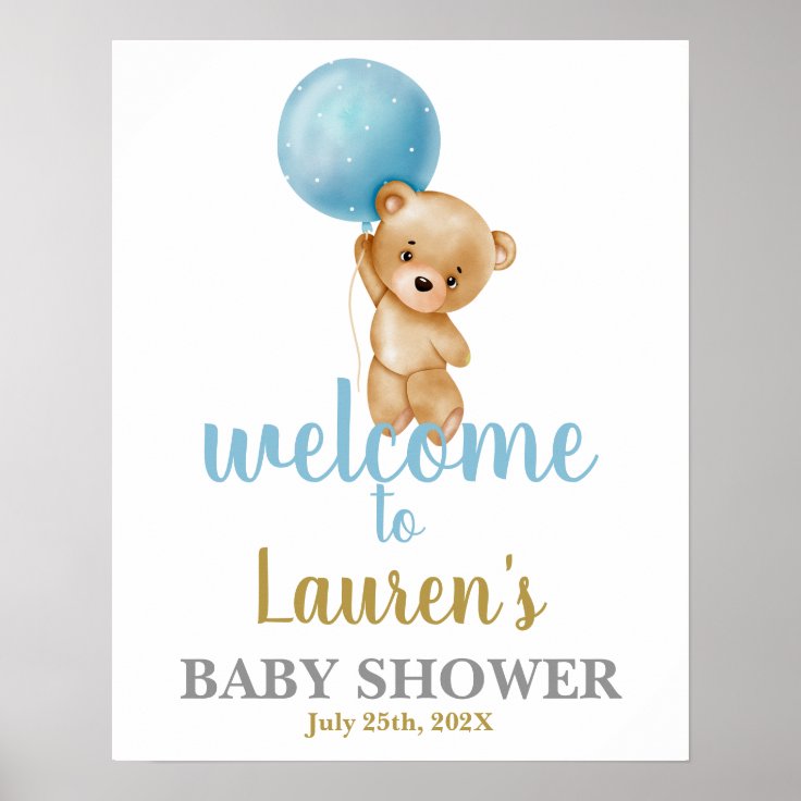 Blue Teddy Bear Baby Shower Boy Welcome sign | Zazzle