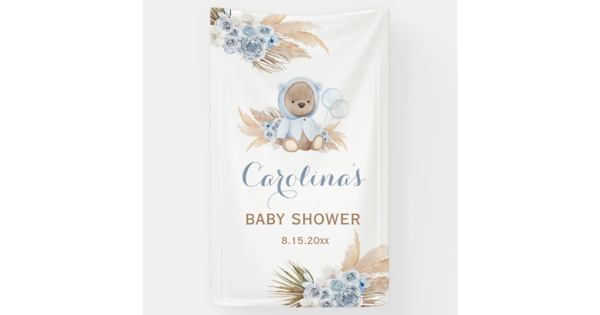 Blue Teddy Bear Baby Shower Vinyl Banner | Zazzle