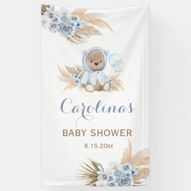 Blue Teddy Bear Baby Shower Vinyl Banner | Zazzle