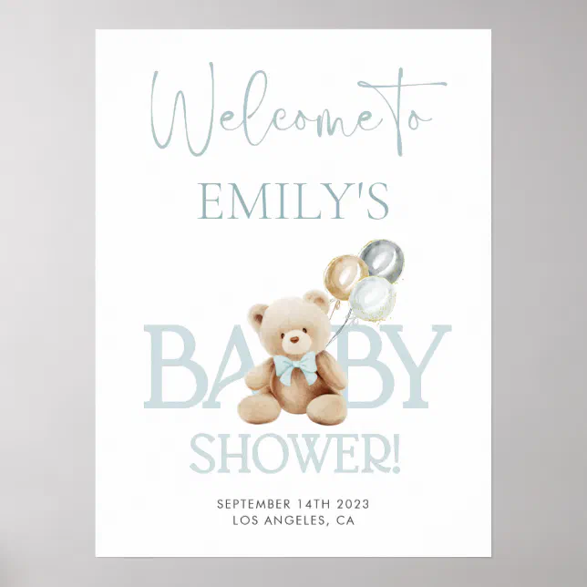 Blue Teddy Bear Baby Shower Welcome Sign | Zazzle