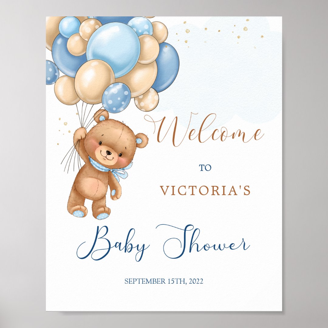 Blue Teddy Bear Baby Shower Welcome Sign | Zazzle