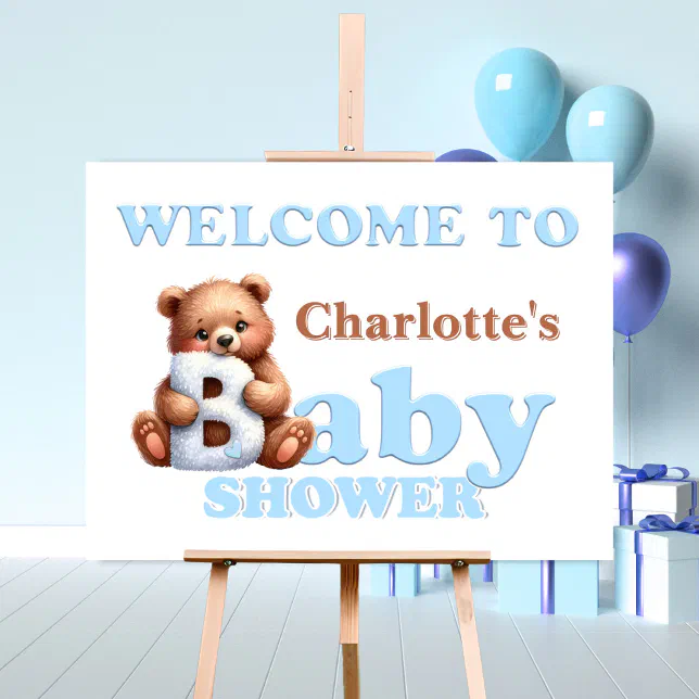 Blue Teddy Bear Baby Shower Welcome Sign | Zazzle