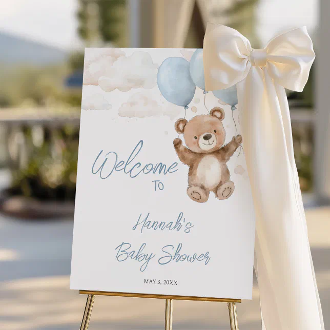 Blue Teddy Bear Baby Shower Welcome Sign | Zazzle