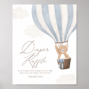 Blue Teddy Bear Balloon Baby Shower Diaper Raffle Poster | Zazzle