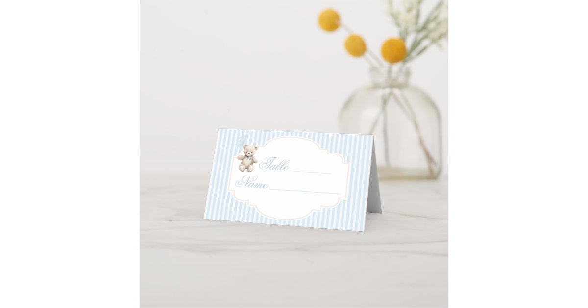 Blue Teddy Bear Balloon Bow Table Numbers Tent Place Card | Zazzle