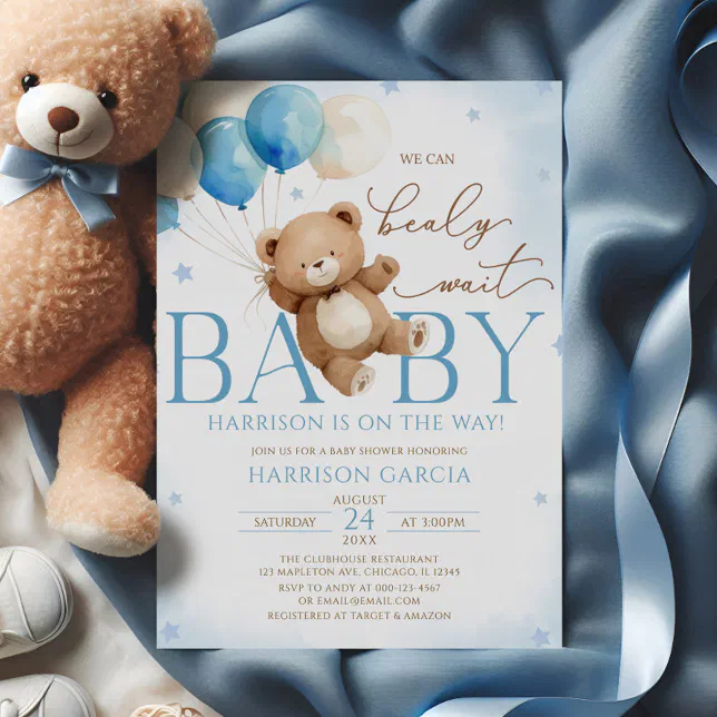 Blue Teddy Bear Balloons Baby Shower Invitation | Zazzle