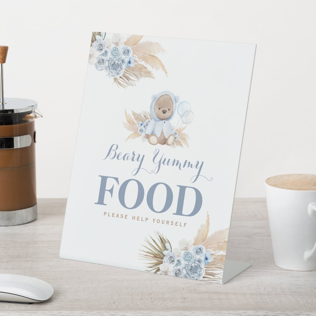 Blue Teddy Bear Beary Yummy Food Table Sign | Zazzle