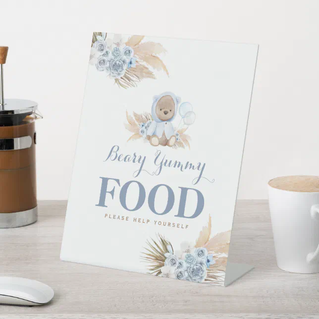 Blue Teddy Bear Beary Yummy Food Table Sign | Zazzle