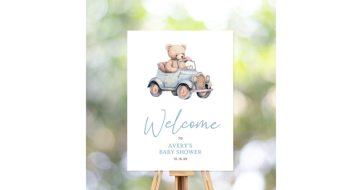 Blue Teddy Bear Boy Baby Shower Welcome Sign | Zazzle