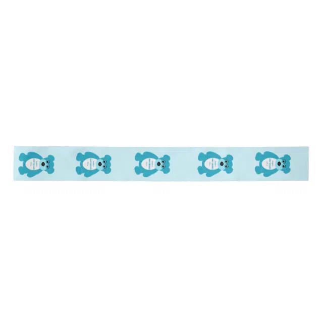 Blue Teddy Bear Personalized Baby Shower Satin Ribbon | Zazzle