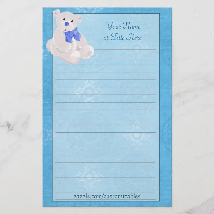 Blue Teddy Bear Stationery | Zazzle