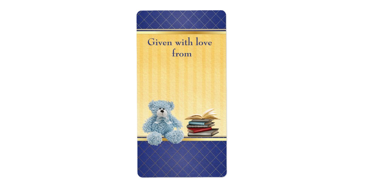 Blue Teddy Bring a Book Baby Shower Bookplates | Zazzle