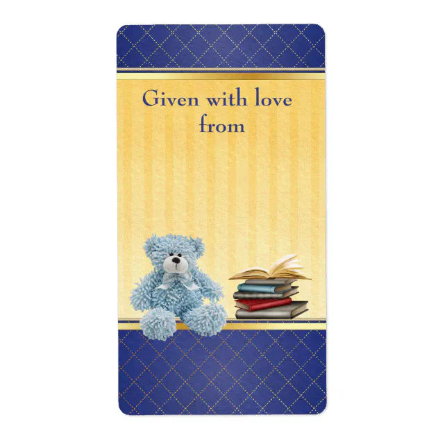 Blue Teddy Bring a Book Baby Shower Bookplates | Zazzle