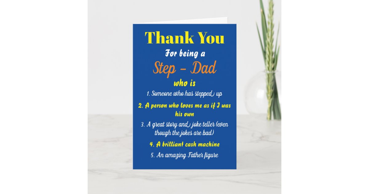 Blue Thank You For Being A Stepdad who is Quotes Card | Zazzle