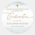 Blue Thank You Gold Cross Boy Confirmation Classic Round Sticker | Zazzle