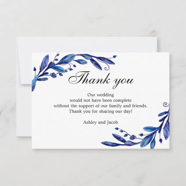 Blue thank you. Winter wedding note. Botanical Thank You Card | Zazzle