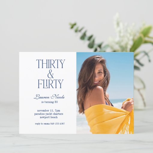 Blue Thirty & Flirty Typography Photo 30 Birthday Invitation | Zazzle