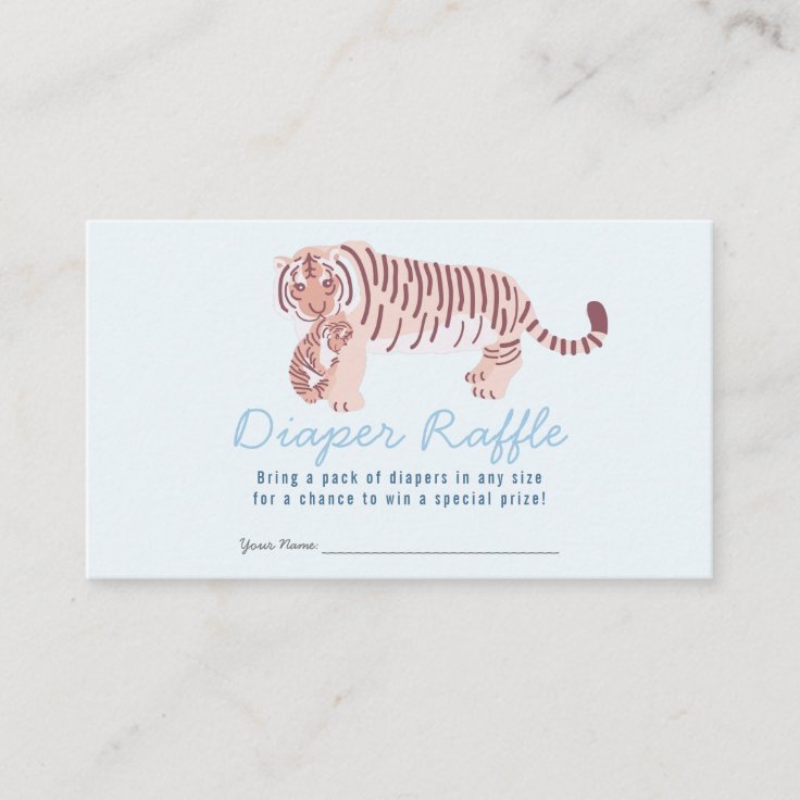 Blue Tiger Boy Baby Shower Diaper Raffle Ticket Enclosure Card | Zazzle
