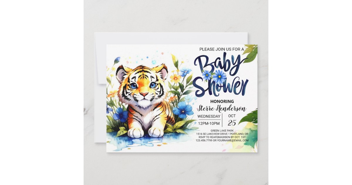 Blue Tiger Cub Baby Shower Invitation | Zazzle