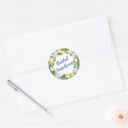 Blue Tile Lemon Bridal Luncheon Classic Round Sticker | Zazzle