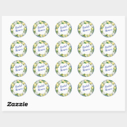 Blue Tile Lemon Bridal Shower Classic Round Sticker | Zazzle