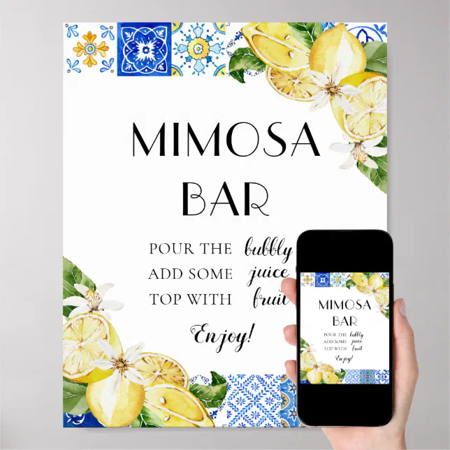 Blue Tile Lemon Italian Positano Mimosa Bar Sign | Zazzle