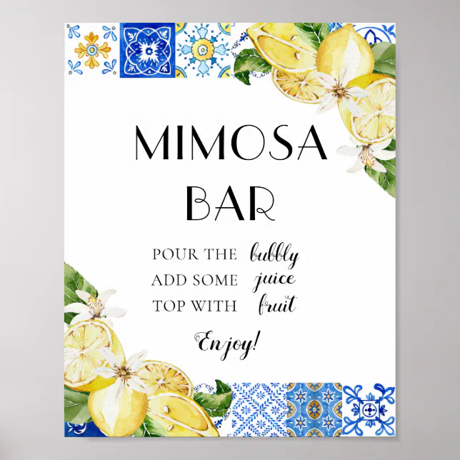 Blue Tile Lemon Italian Positano Mimosa Bar Sign | Zazzle