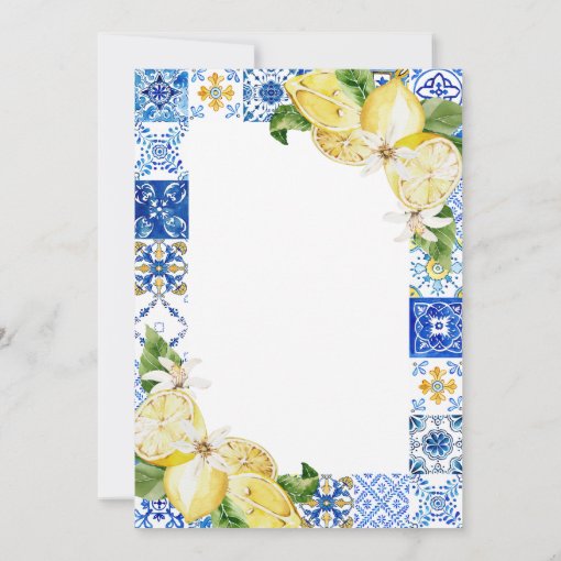 Blue Tile Lemon Italian Wedding Shower Invitation | Zazzle