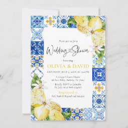 Blue Tile Lemon Italian Wedding Shower Invitation | Zazzle