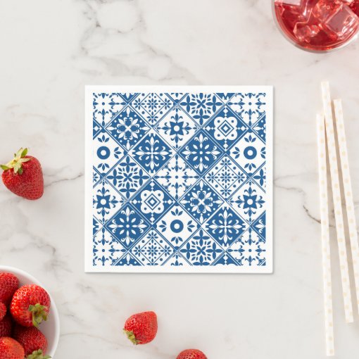 Blue Tile Santorini Greek/ Spanish themed Napkins | Zazzle