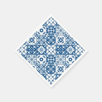 Blue Tile Santorini Greek/ Spanish themed Napkins | Zazzle