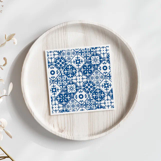 Blue Tile Santorini Greek/ Spanish themed Napkins | Zazzle