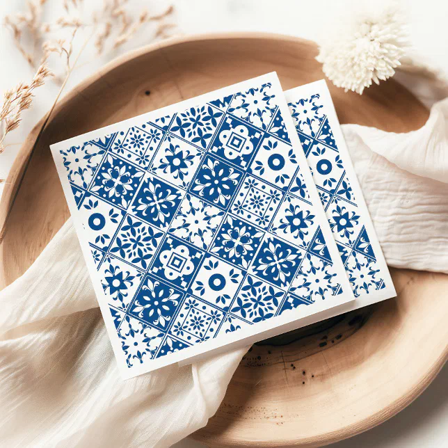 Blue Tile Santorini Greek/ Spanish themed Napkins | Zazzle