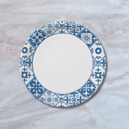 Blue Tile Santorini Greek/ Spanish themed Paper Plates | Zazzle