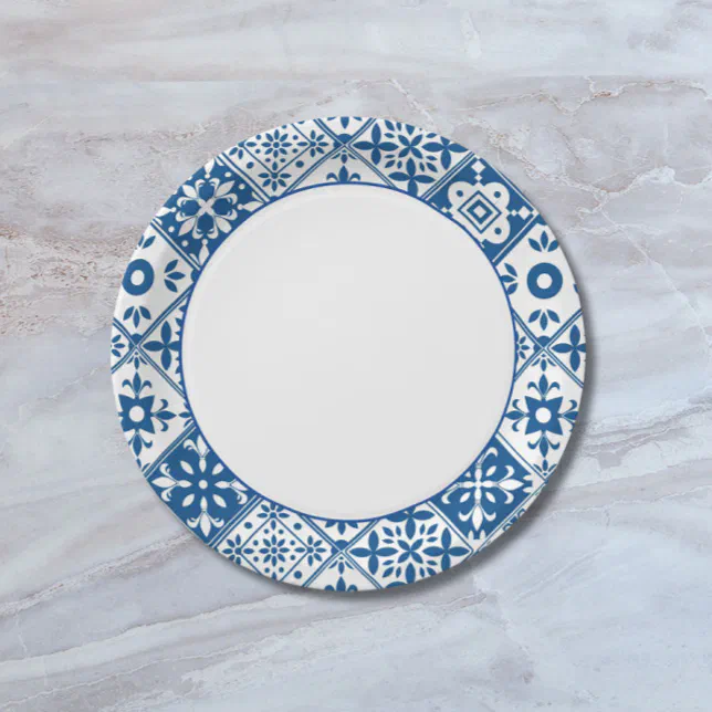 Blue Tile Santorini Greek/ Spanish themed Paper Plates | Zazzle