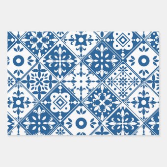 Blue Tile Santorini Greek/ Spanish themed Wrapping Paper Sheets | Zazzle
