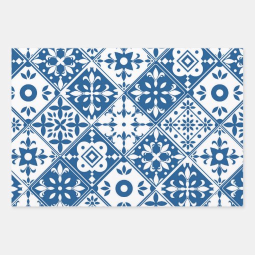 Blue Tile Santorini Greek/ Spanish themed Wrapping Paper Sheets | Zazzle