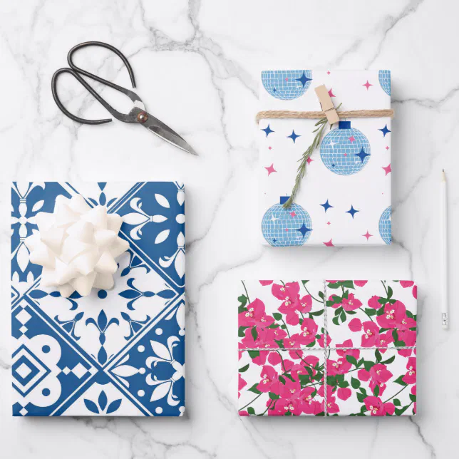 Blue Tile Santorini Greek/ Spanish themed Wrapping Paper Sheets | Zazzle
