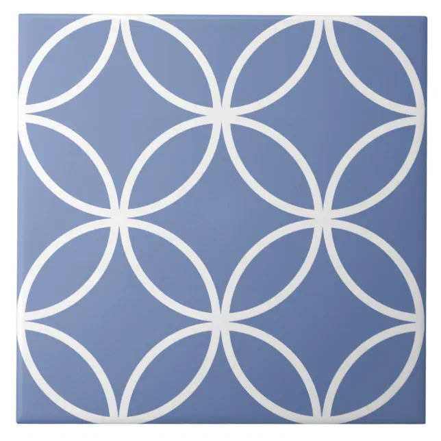 Blue tile, white repeating circle leaf pattern ceramic tile | Zazzle