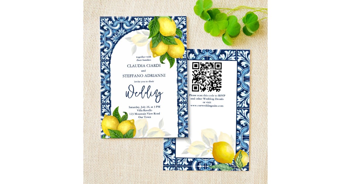 Blue tiles and lemon Amalfi Positano wedding Invitation | Zazzle