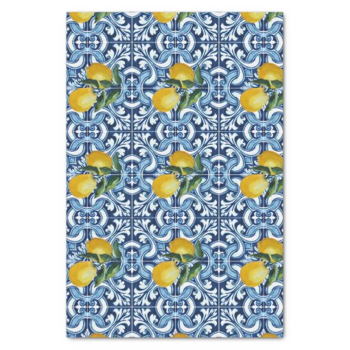 Blue tiles and lemons Amalfi Positano themed Tissue Paper | Zazzle