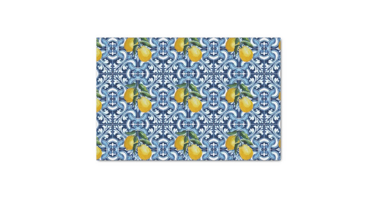 Blue tiles and lemons Amalfi Positano themed Tissue Paper | Zazzle