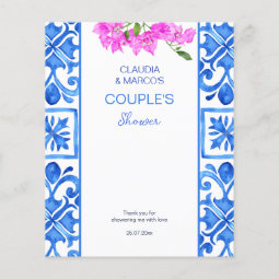 Blue tiles Bougainvillea Italian menu template | Zazzle