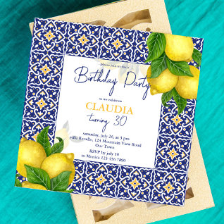 Blue tiles lemon Amalfi Positano birthday party Invitation | Zazzle
