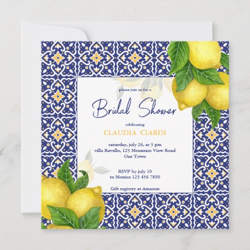Blue tiles lemon Amalfi Positano bridal shower | Zazzle